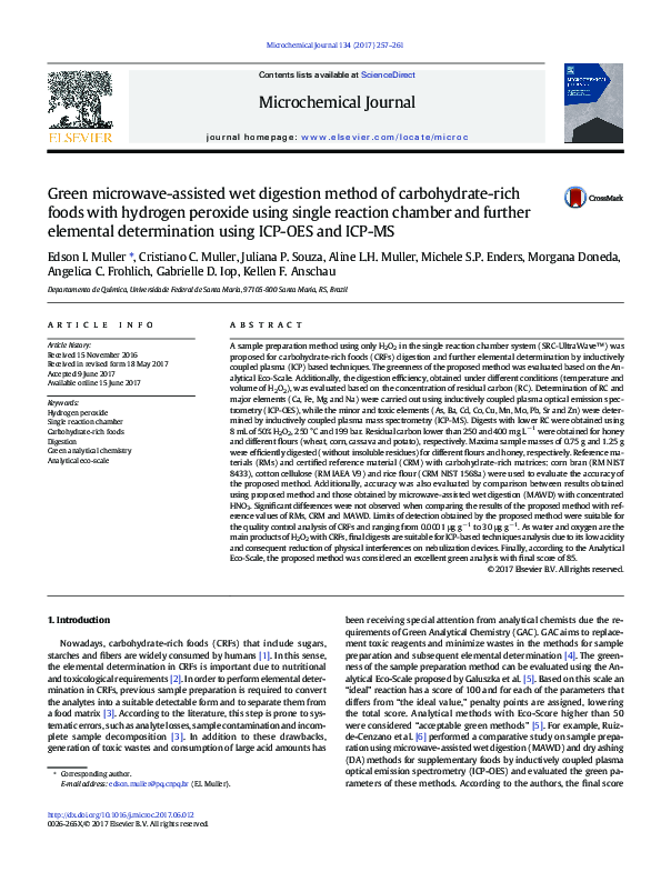 (PDF) Green microwave-assisted wet digestion method of carbohydrate ...