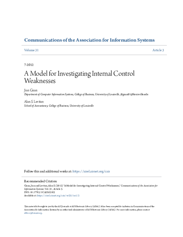 (PDF) A Model for Investigating Internal Control Weaknesses