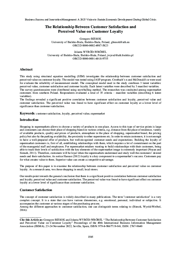 (PDF) The Relationship Between Customer Satisfaction and Perceived ...