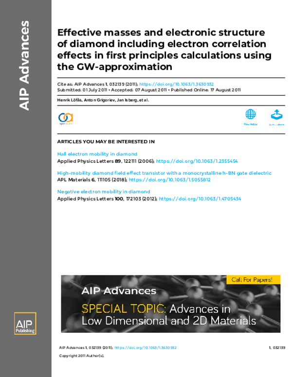 (PDF) Effective masses and electronic structure of diamond including electron correlation ...