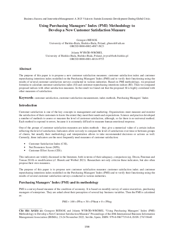 (PDF) Using Purchasing Managers' Index (PMI) Methodology to Develop a ...