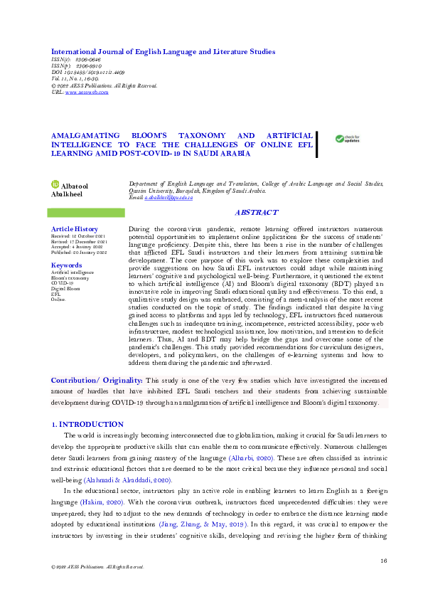 (PDF) AI and Bloom’s Taxonomy in Online EFL Learning