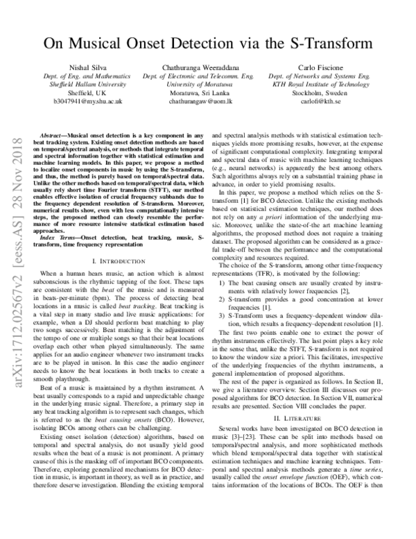 (PDF) Musical Onset Detection Using S-Transform