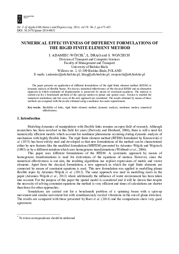 Pdf Numerical Effectiveness Of Different Formulations Of The Rigid Finite Element Method