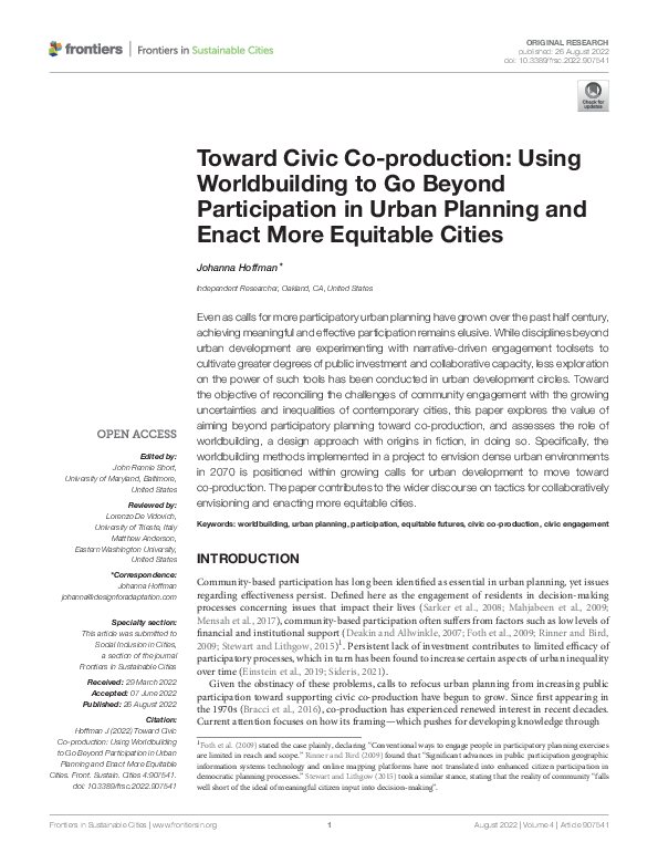(PDF) Toward Civic Co-production: Using Worldbuilding to Go Beyond Participation in Urban ...