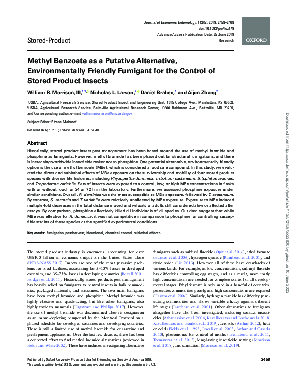 (PDF) Methyl Benzoate as a Putative Alternative, Environmentally Friendly Fumigant for the ...