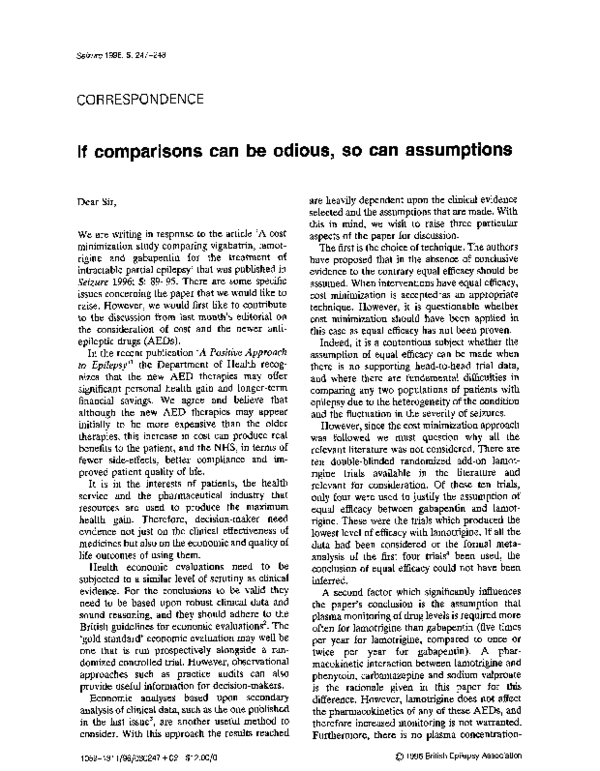 (PDF) If comparisons can be odious, so can assumptions