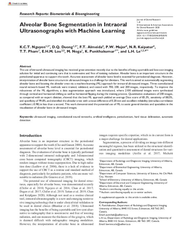 (PDF) Alveolar Bone Segmentation in Intraoral Ultrasonographs with Machine Learning | Michelle ...