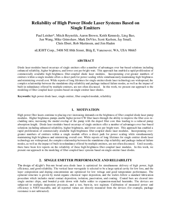 (PDF) Reliability of high power diode laser systems based on single ...