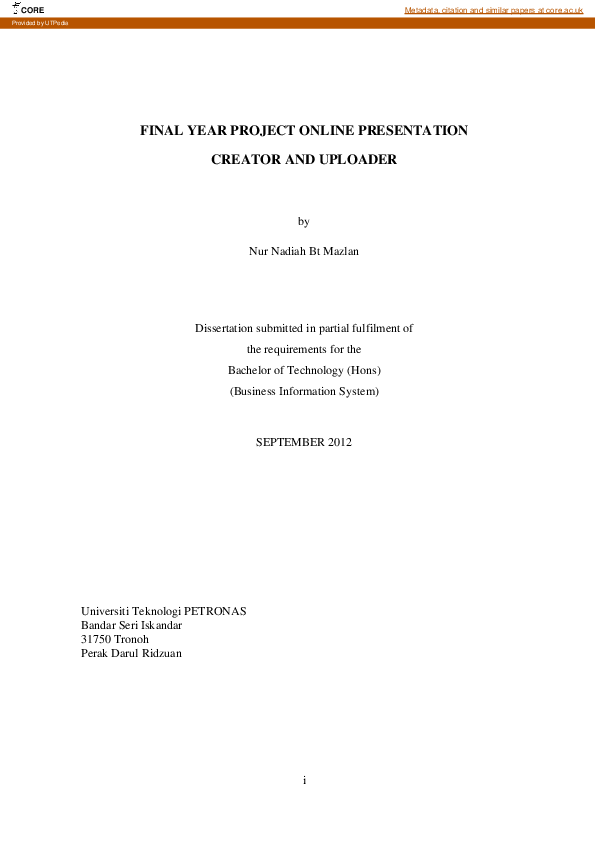 (PDF) Final Year Project Online Presentation Creator and Uploader