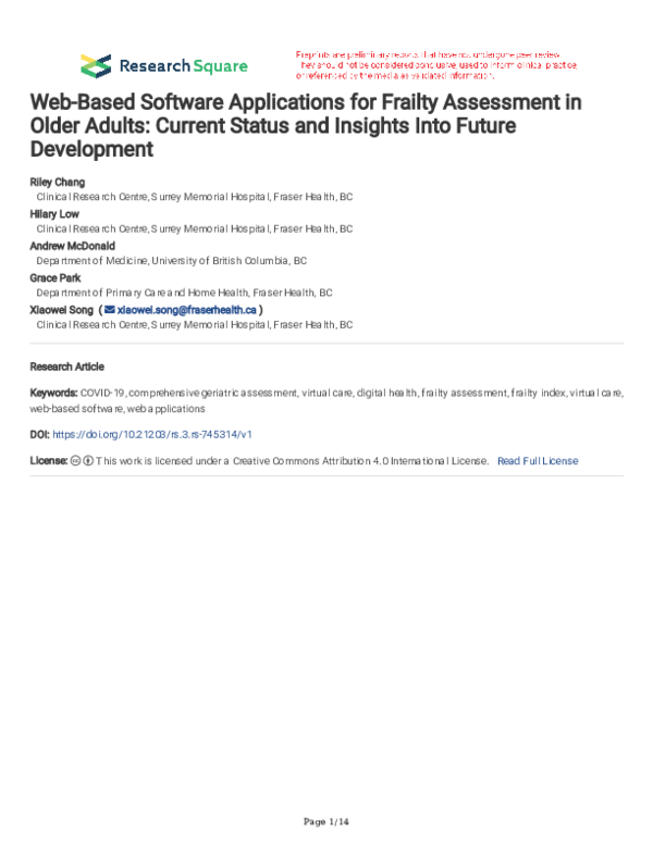 (PDF) Web-Based Software Applications for Frailty Assessment in Older ...