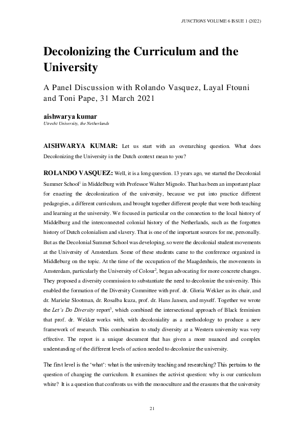 (PDF) Decolonizing the Curriculum and the University