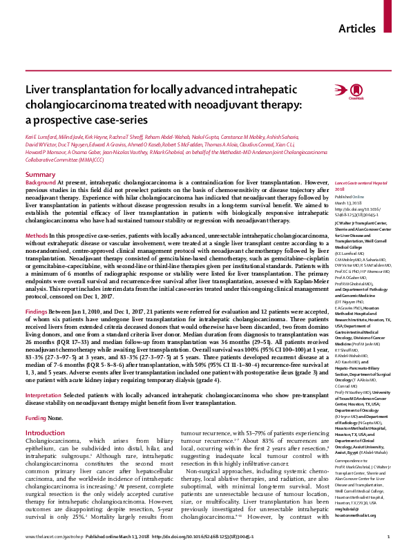 (PDF) Liver Transplantation in Responsive Cholangiocarcinoma