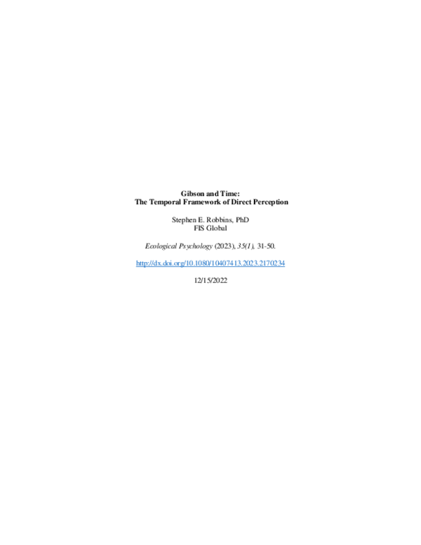 (PDF) Gibson and Time: The Temporal Framework of Direct Perception