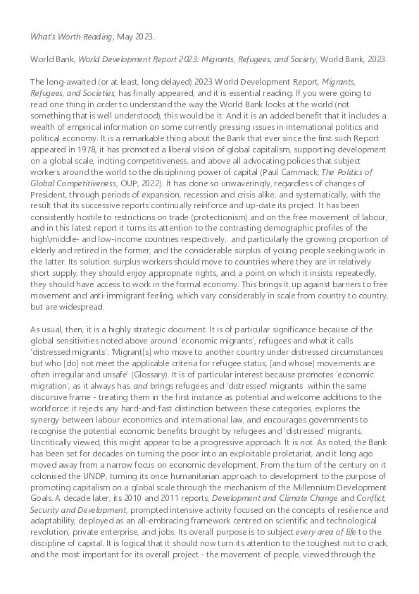 (PDF) World Bank, World Development Report 2023, Migrants, Refugees and ...