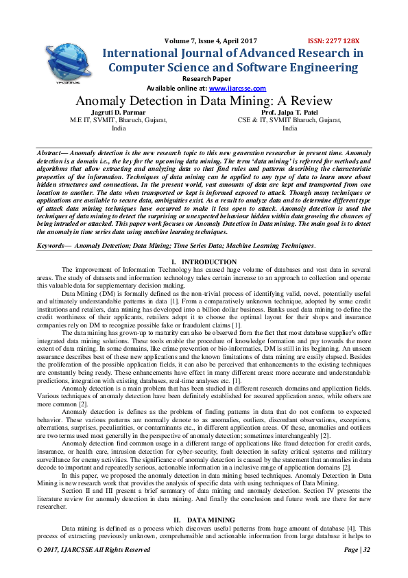 (PDF) Anomaly Detection in Data Mining: A Review