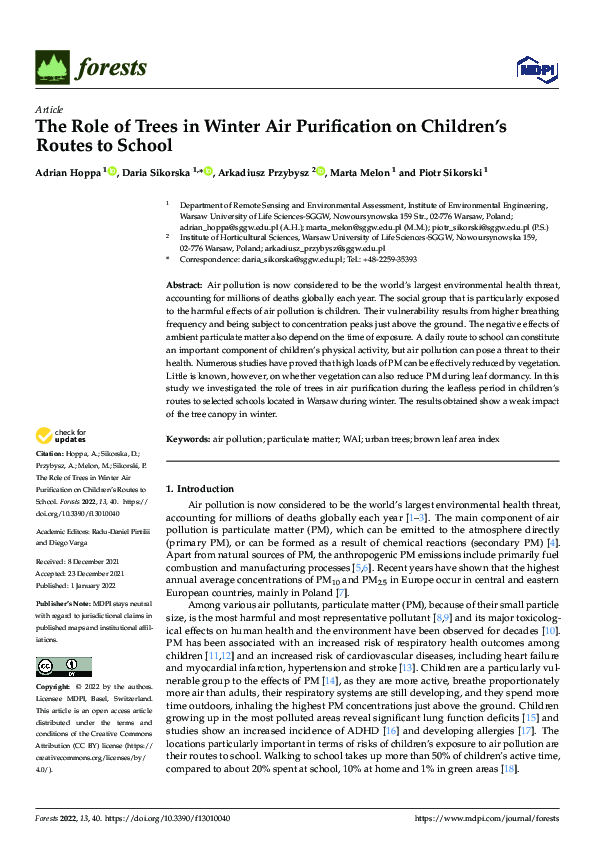 (PDF) The Role of Trees in Winter Air Purification on Children’s Routes ...