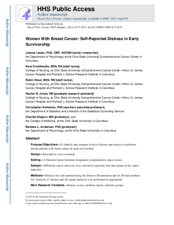 (PDF) Women with breast cancer: self-reported distress in early ...