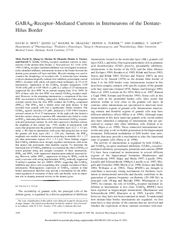 (PDF) GABAB-Receptor–Mediated Currents in Interneurons of the Dentate ...