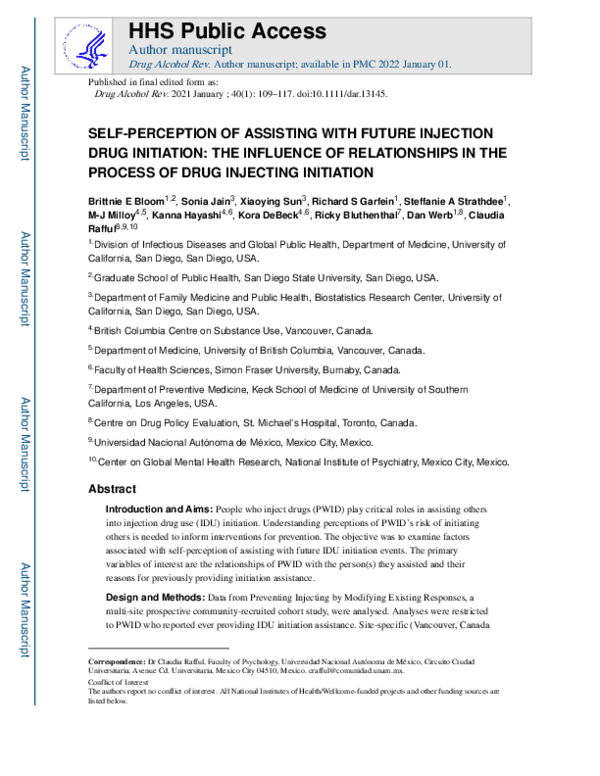 (PDF) Self‐perception of assisting with future injection drug initiation: The influence of ...
