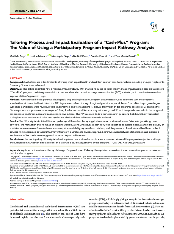 (PDF) Tailoring Process and Impact Evaluation of a “Cash-Plus” Program ...