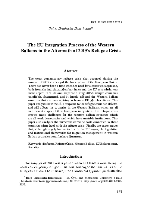 (PDF) The EU Integration Process of the Western Balkans in the Aftermath of 2015's Refugee Crisis