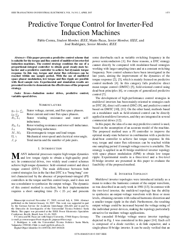Pdf Predictive Torque Control For Inverter Fed Induction Machines