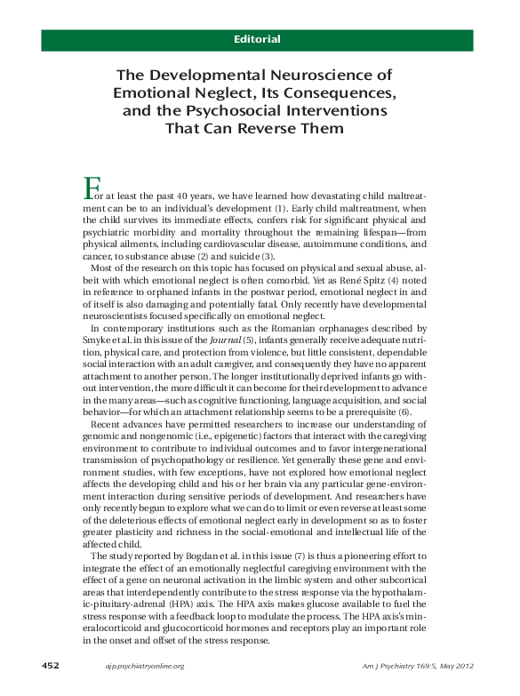 (PDF) The Developmental Neuroscience of Emotional Neglect, Its ...