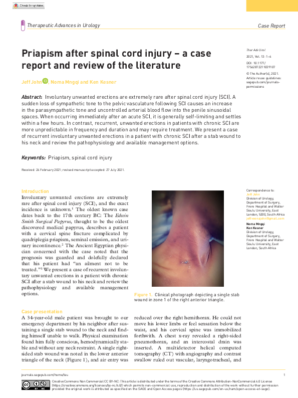 (PDF) Priapism after spinal cord injury – a case report and review of ...