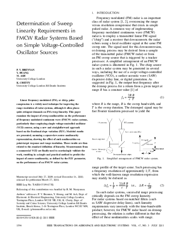 (PDF) Determination of Sweep Linearity Requirements in FMCW Radar Systems Based on Simple ...