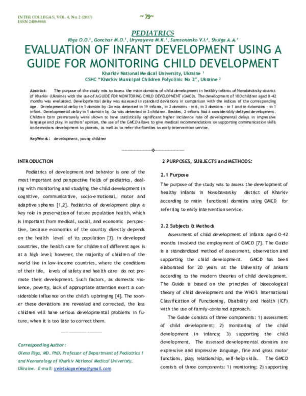 (PDF) Evaluation of Infants’ Development Using “A Guide for Monitoring ...