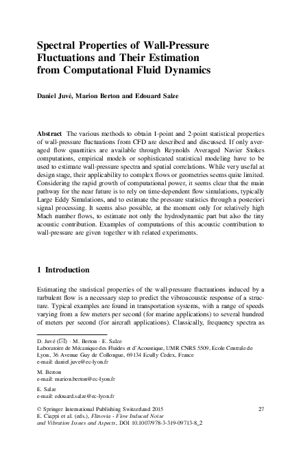 (PDF) Spectral Properties of Wall-Pressure Fluctuations and Their Estimation from Computational ...