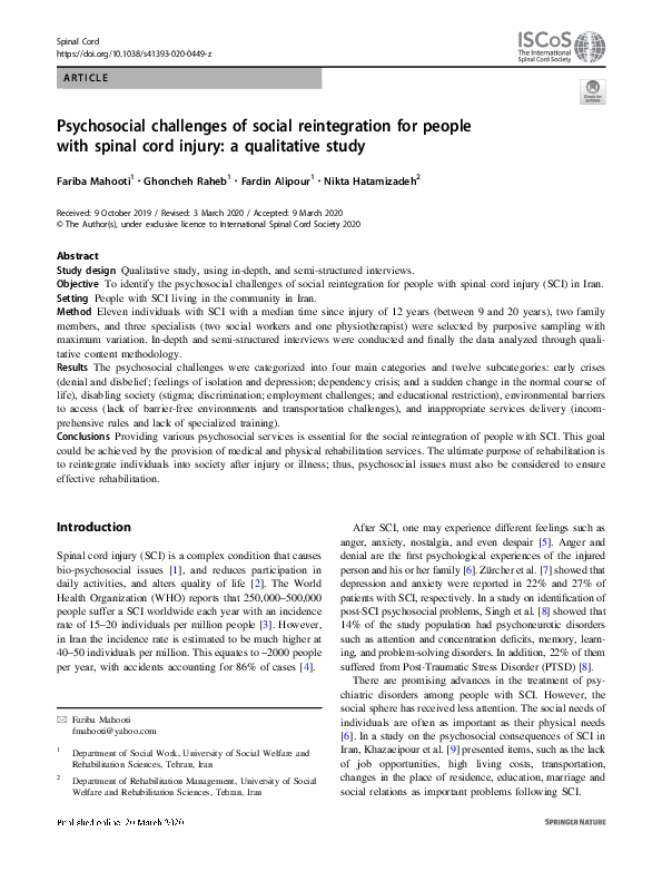 (PDF) Psychosocial challenges of social reintegration for people with ...