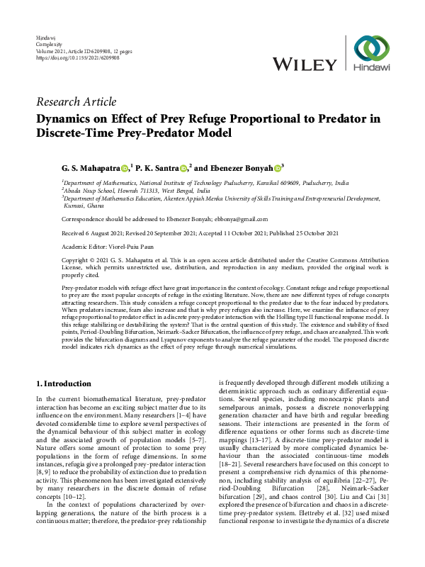 (PDF) Dynamics on Effect of Prey Refuge Proportional to Predator in Discrete-Time Prey-Predator ...