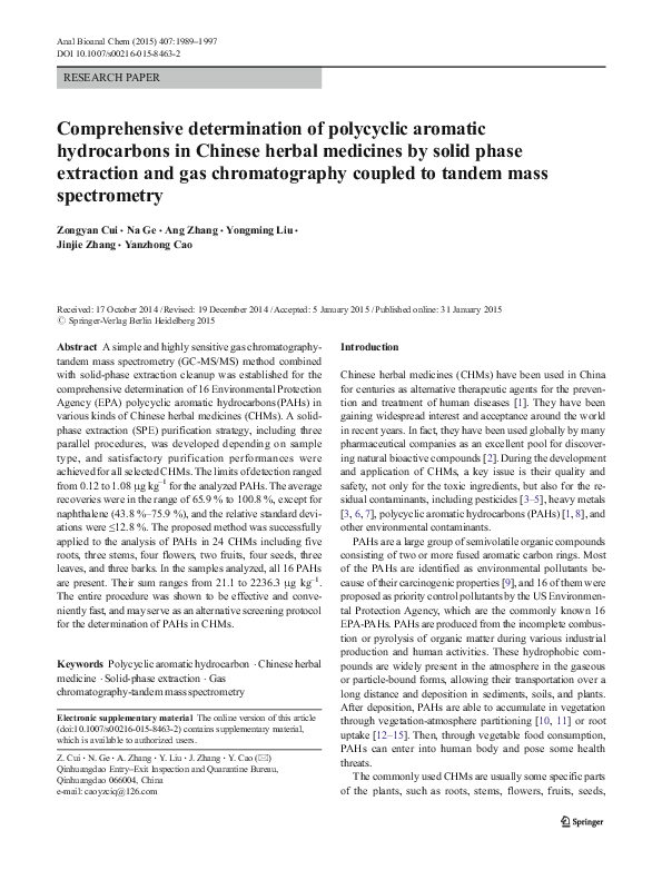 (PDF) Comprehensive determination of polycyclic aromatic hydrocarbons in Chinese herbal ...