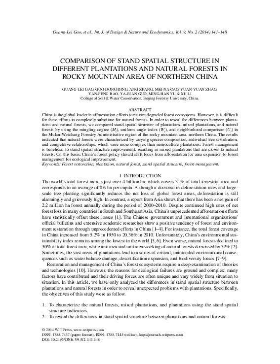 (PDF) Comparison of stand spatial structure in different plantations and natural forests in ...