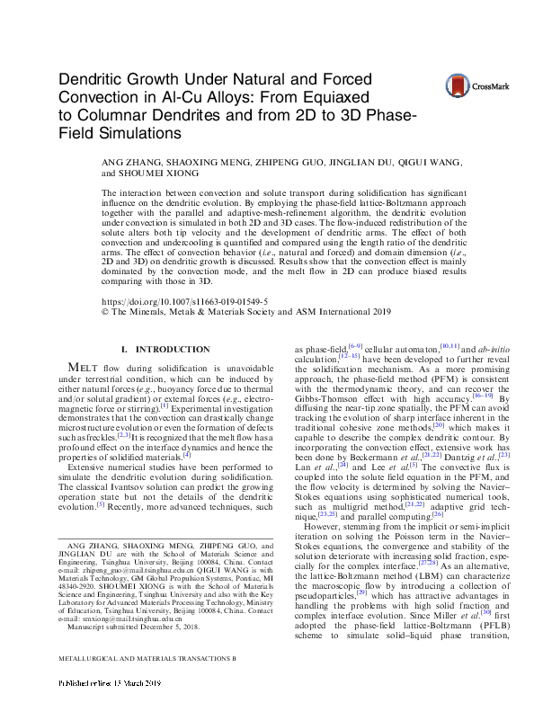 Pdf Dendritic Growth Under Natural And Forced Convection In Al Cu Alloys From Equiaxed To