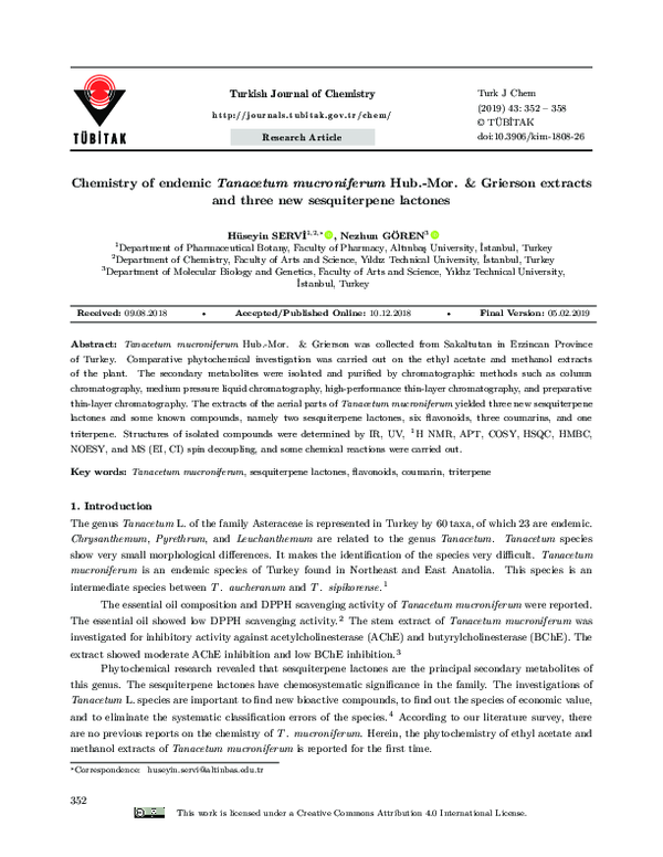 (PDF) Chemistry of endemicTanacetum mucroniferumHub.-Mor. & Grierson ...