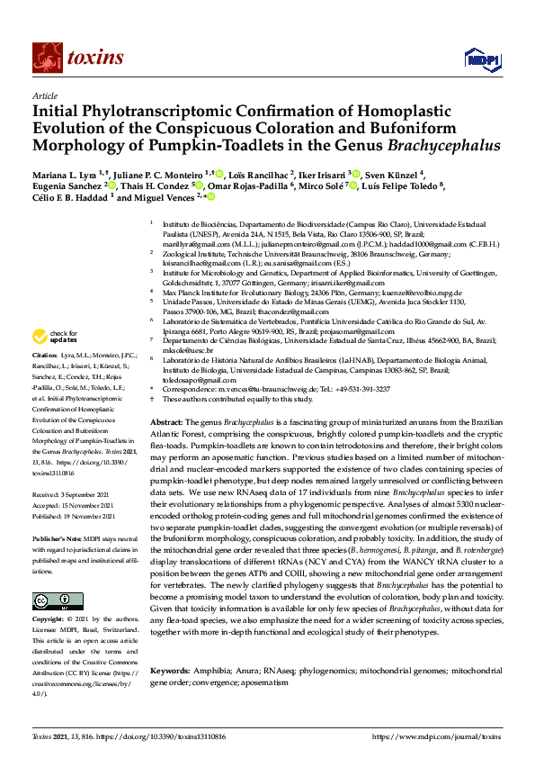 (PDF) Initial Phylotranscriptomic Confirmation of Homoplastic Evolution ...
