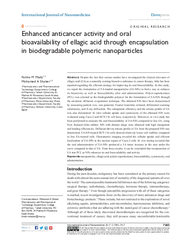 (PDF) Enhanced anticancer activity and oral bioavailability of ellagic ...