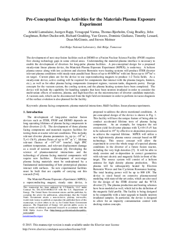(PDF) Pre-conceptual design activities for the materials plasma ...