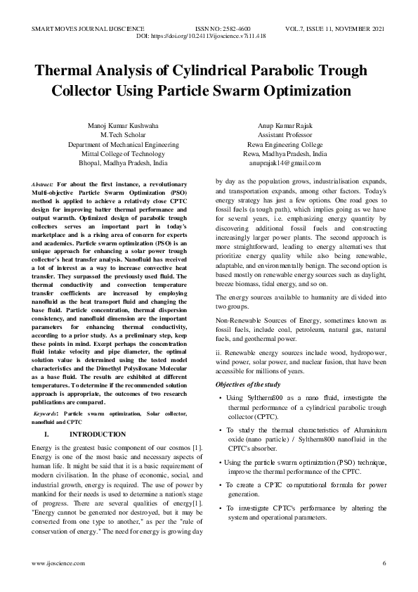 (PDF) Thermal Analysis of Cylindrical Parabolic Trough Collector Using ...