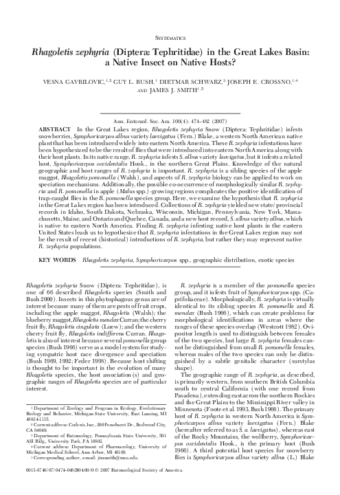 (PDF) Rhagoletis zephyria (Diptera: Tephritidae) in the Great Lakes ...