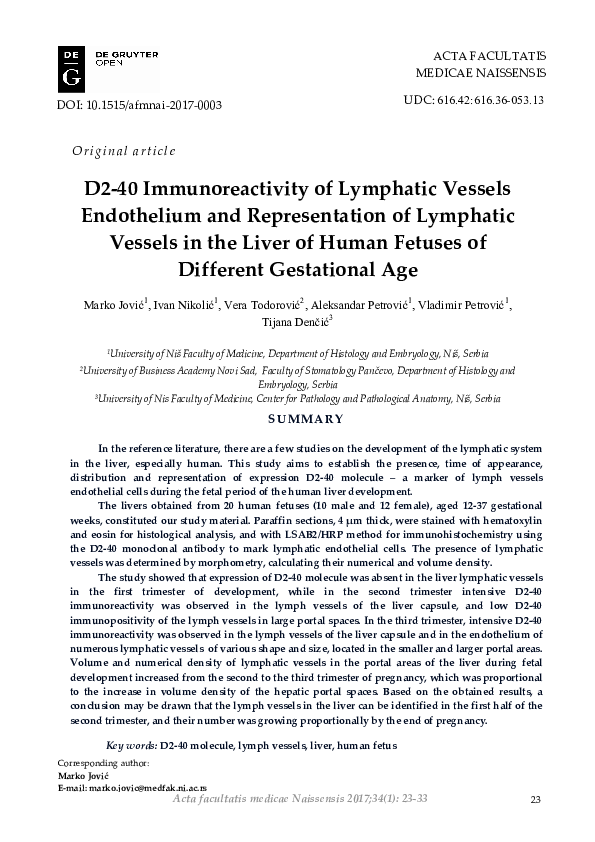 (PDF) D2-40 Immunoreactivity of Lymphatic Vessels Endothelium and ...