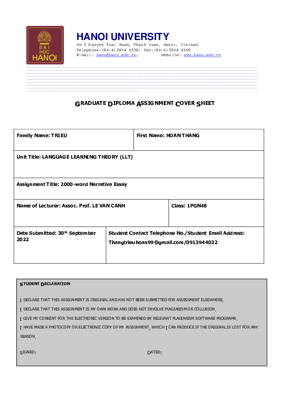 (PDF) Language Learning Theories (Final Assignment)