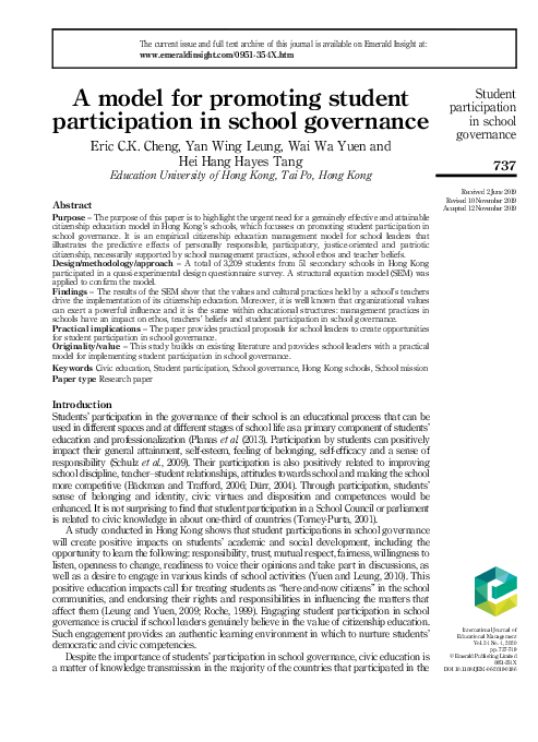 (PDF) A model for promoting student participation in school governance