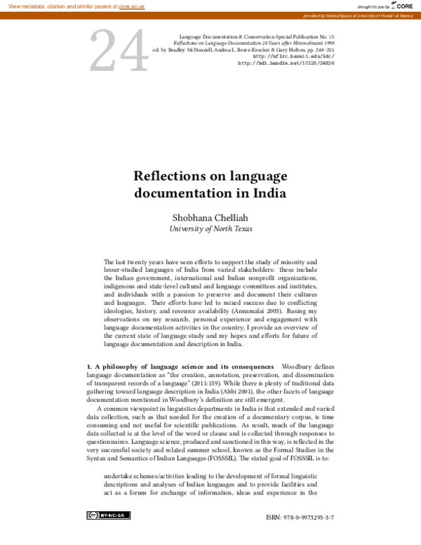 (PDF) Reflections on language documentation in India