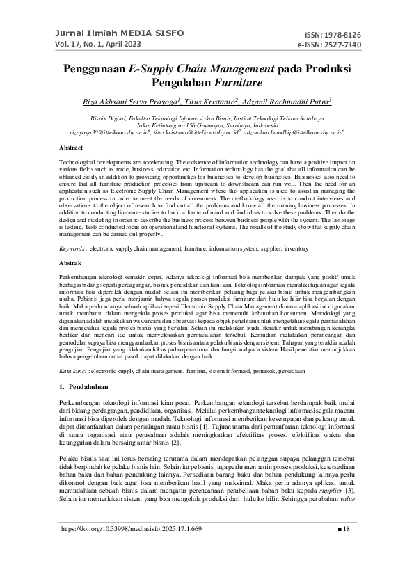(PDF) Penggunaan E-Supply Chain Management pada Produksi Pengolahan Furniture
