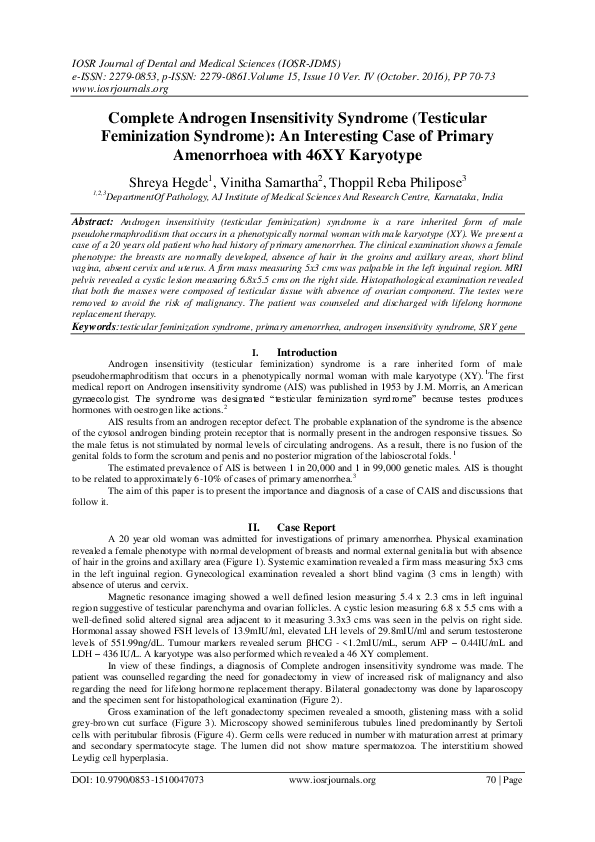 (PDF) Complete Androgen Insensitivity Syndrome (Testicular Feminization ...