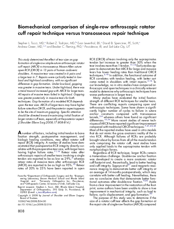 (PDF) Biomechanical comparison of single-row arthroscopic rotator cuff ...